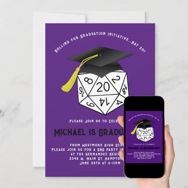 DND Roll Play Dice Graduation Party Invitation | Zazzle