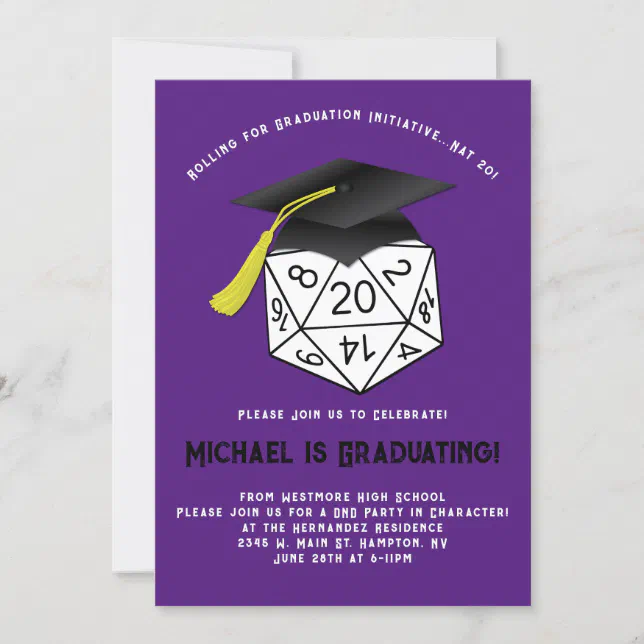 DND Roll Play Dice Graduation Party Invitation | Zazzle