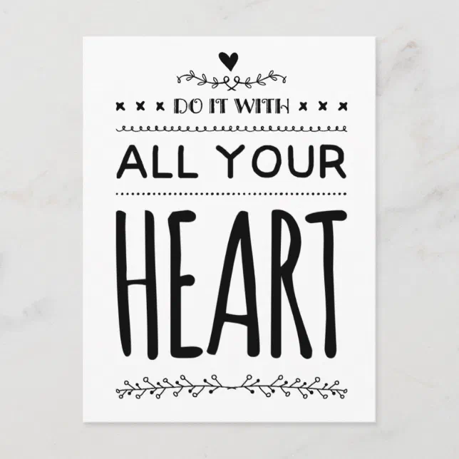 Do It With All Your Heart Motivational Quote White Postcard | Zazzle