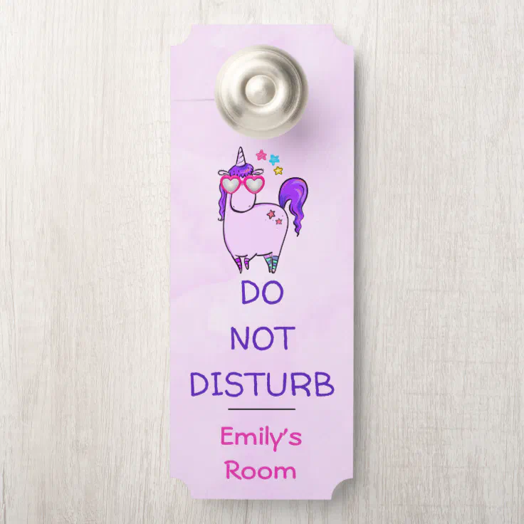 Do Not Disturb Cute Unicorn in Heart Glasses Door Hanger | Zazzle