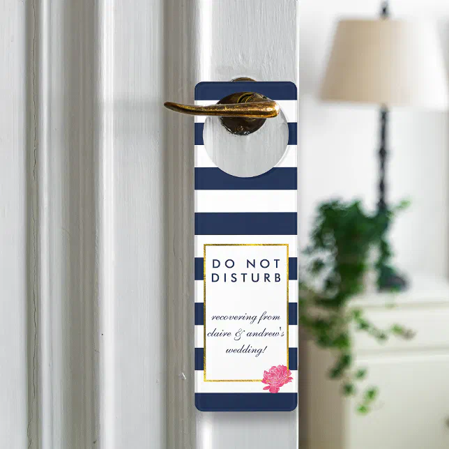 Do Not Disturb Wedding Sign Navy Stripe & Pink | Zazzle