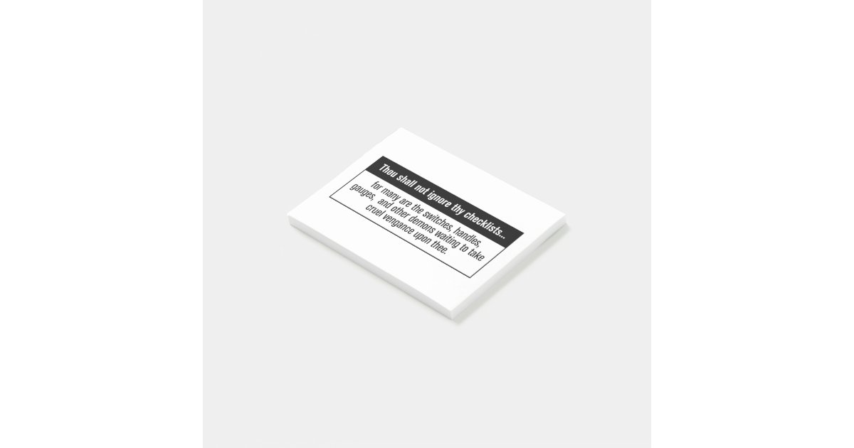 Do Not Ignore Checklists Aviation Humor Post-it Notes | Zazzle