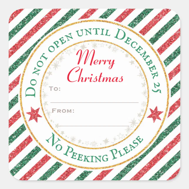 Do Not Open Until December 25 Present Gift Square Sticker | Zazzle