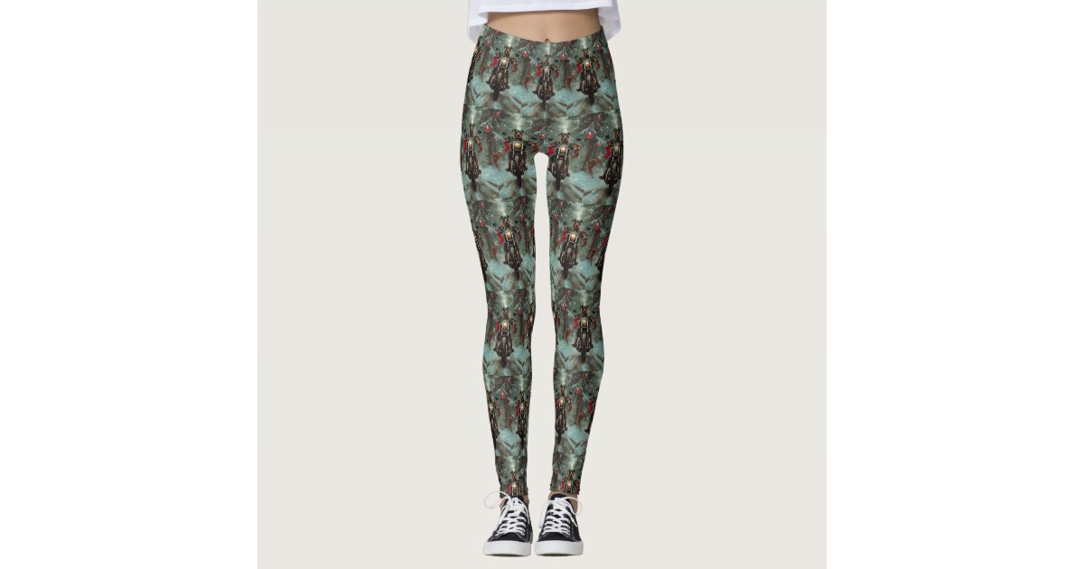 Doberman Dog Riding Motorcycle Christmas Leggings | Zazzle