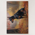 Doberman in Autumn Leaves Fall Inspire Jigsaw Puzzle | Zazzle