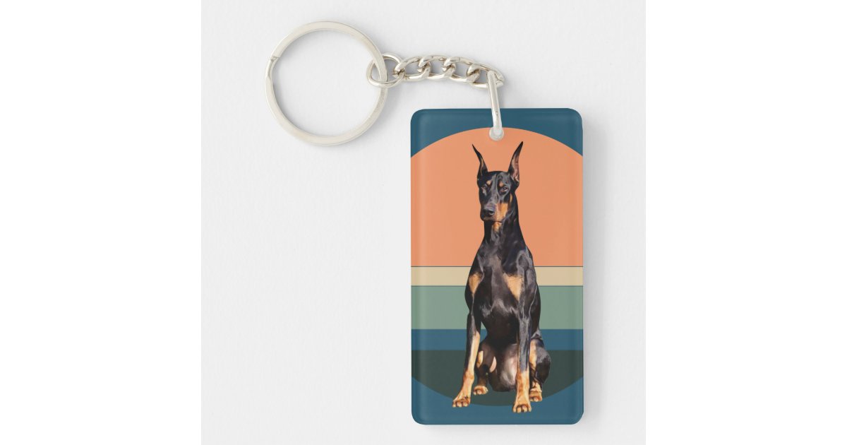 Doberman Pinscher Dog Retro Background Keychain | Zazzle