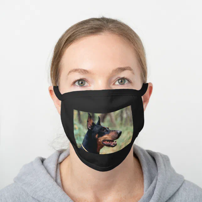 Doberman Pinscher in the Woods Black Cotton Face Mask | Zazzle