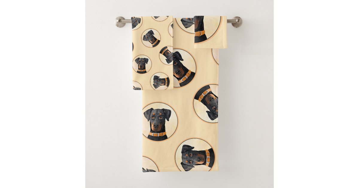 Doberman Pinscher Uncropped Painting Original Art Bath Towel Set | Zazzle