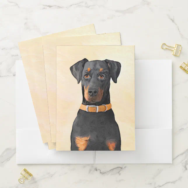 Doberman Pinscher Uncropped Painting Original Art Pocket Folder | Zazzle