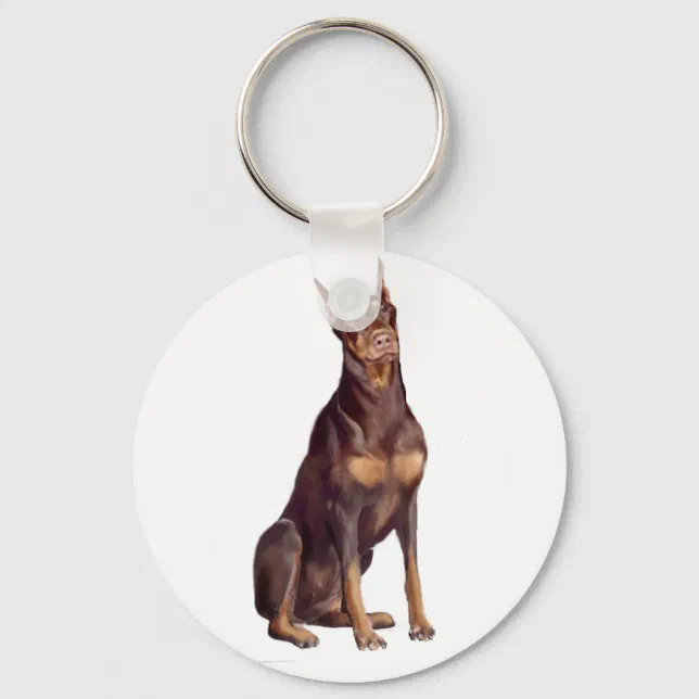 Doberman (red sit) keychain | Zazzle