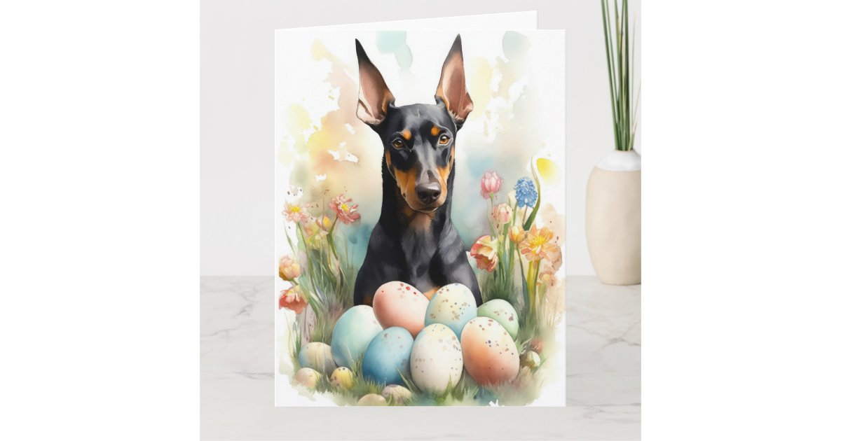 Doberman with Easter Eggs Card | Zazzle