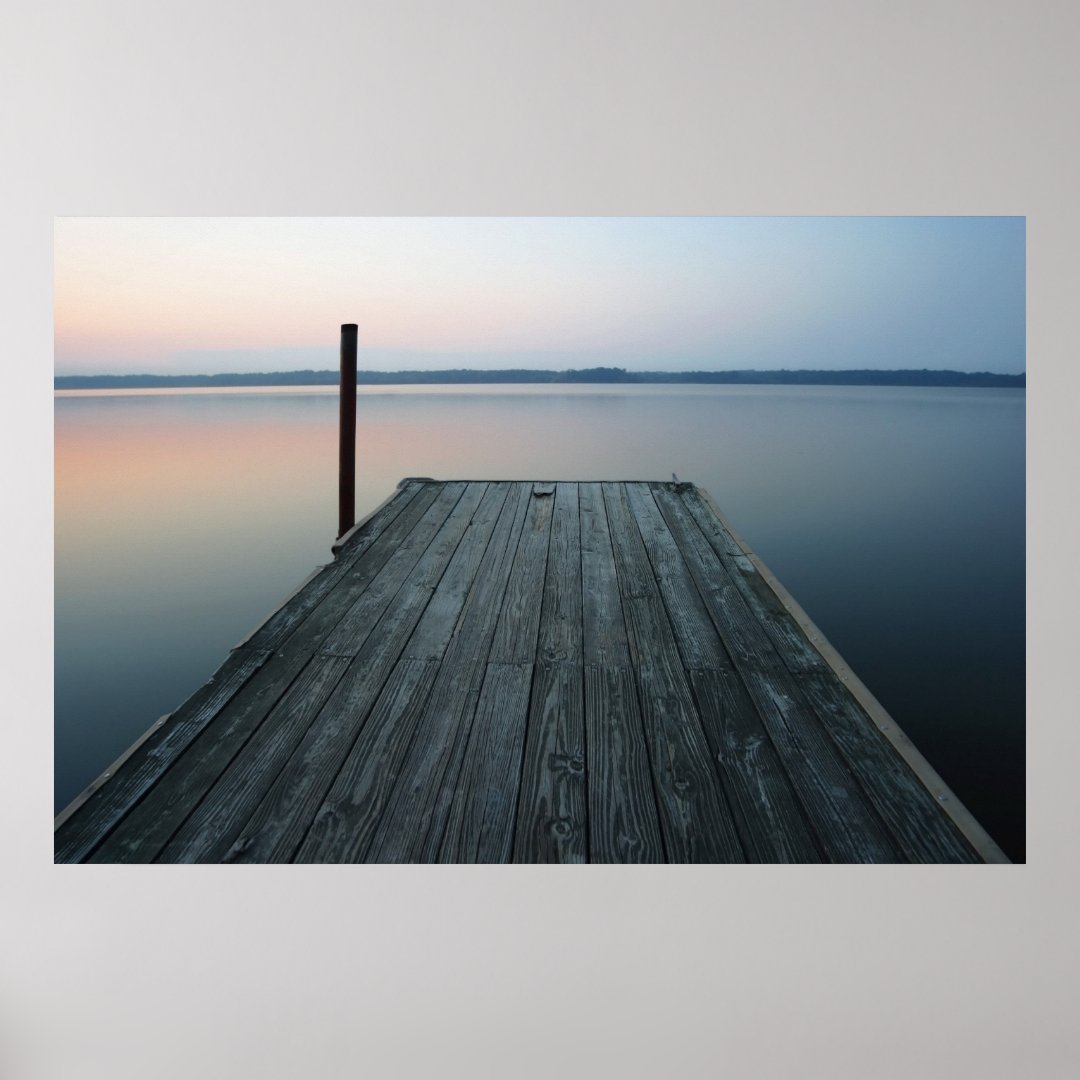 Dock over calm water at dawn poster | Zazzle