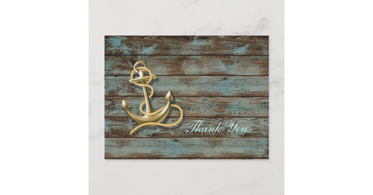 dock wood beach anchor nautical wedding thank you postcard | Zazzle