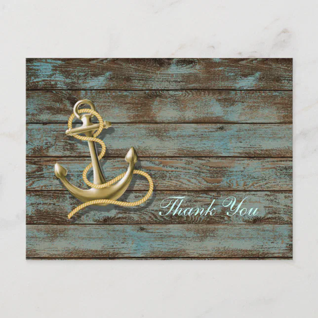 dock wood beach anchor nautical wedding thank you postcard | Zazzle
