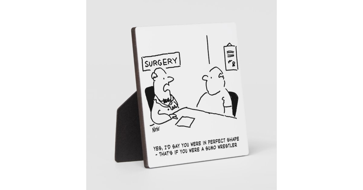 Doctor and Patient Overweight Obesity Sumo Cartoon Plaque | Zazzle