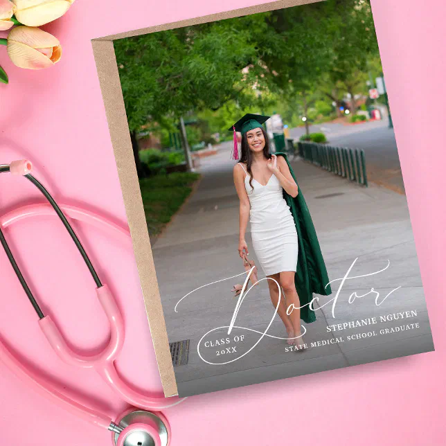 Doctor Elegant Photo Graduate Announcement | Zazzle