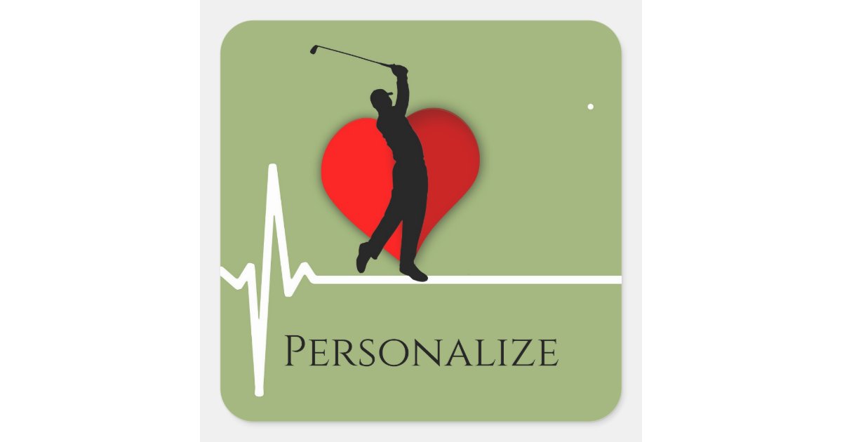 Doctor golfing ekg heart square sticker | Zazzle