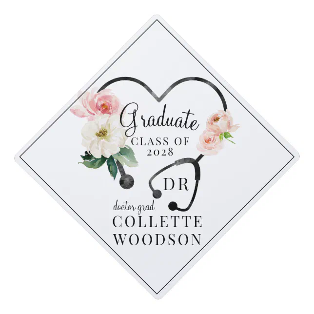 Doctor Graduate Floral Stethoscope Feminine Graduation Cap Topper | Zazzle