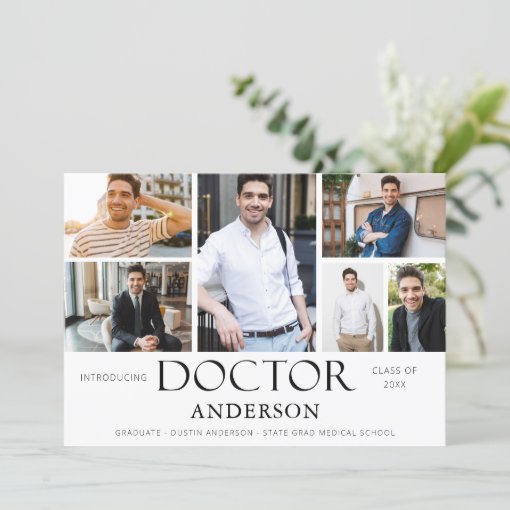 Doctor Name 6 Photo Graduation Announcement | Zazzle