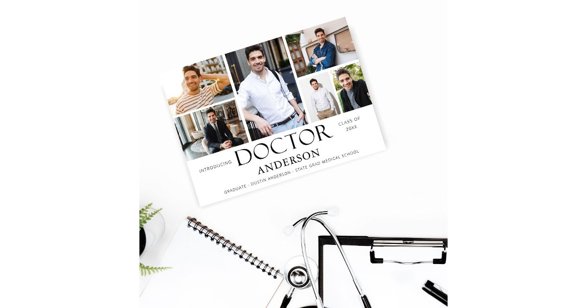 Doctor Name 6 Photo Graduation Announcement | Zazzle