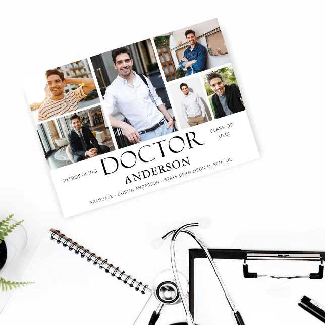 Doctor Name 6 Photo Graduation Announcement | Zazzle