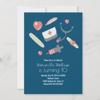 Doctor Nurse Birthday Party Medical Pattern Pink Invitation | Zazzle