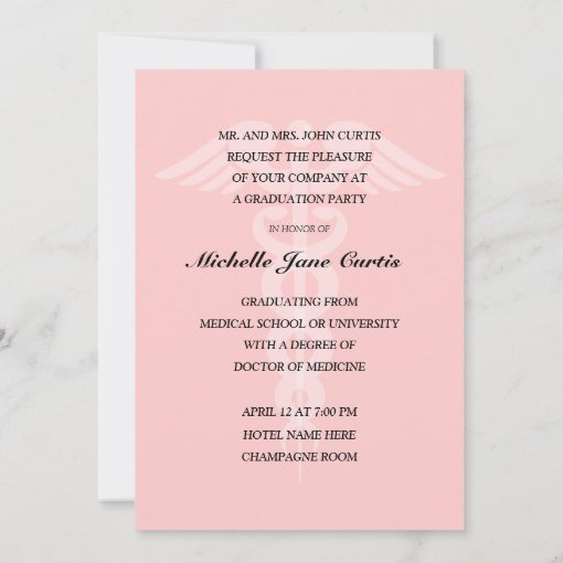 Doctor of Medicine MD Pink Graduation Party Invite | Zazzle