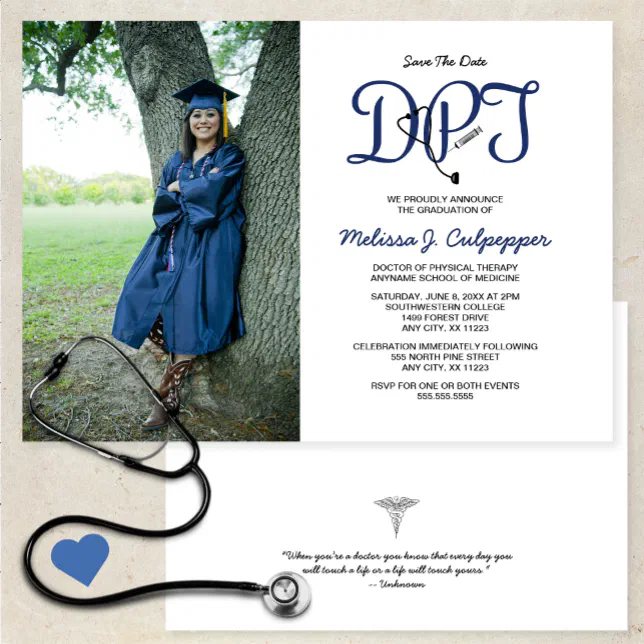 Doctor of Physical Therapy photo graduation Invitation | Zazzle