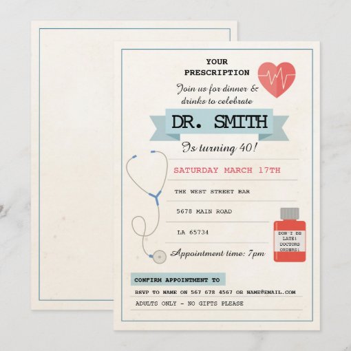 Doctor Prescription Dr. Birthday Party Medical Invitation | Zazzle