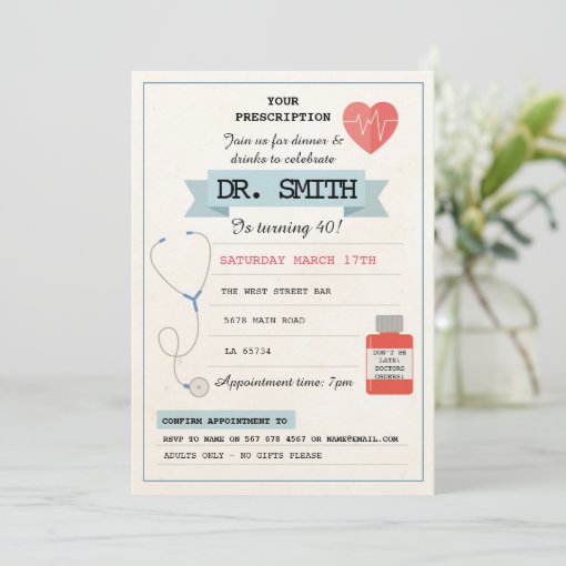 Doctor Prescription Dr. Birthday Party Medical Invitation | Zazzle