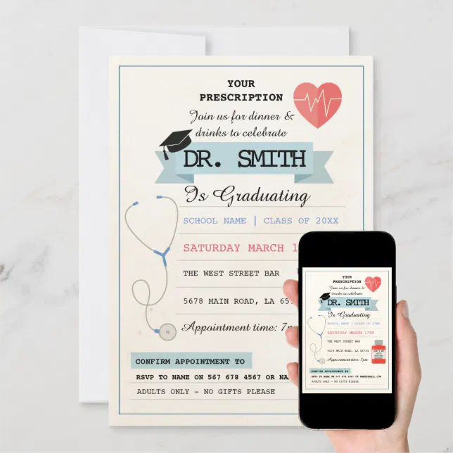Doctor Prescription Dr. Graduation Party Medical Invitation | Zazzle