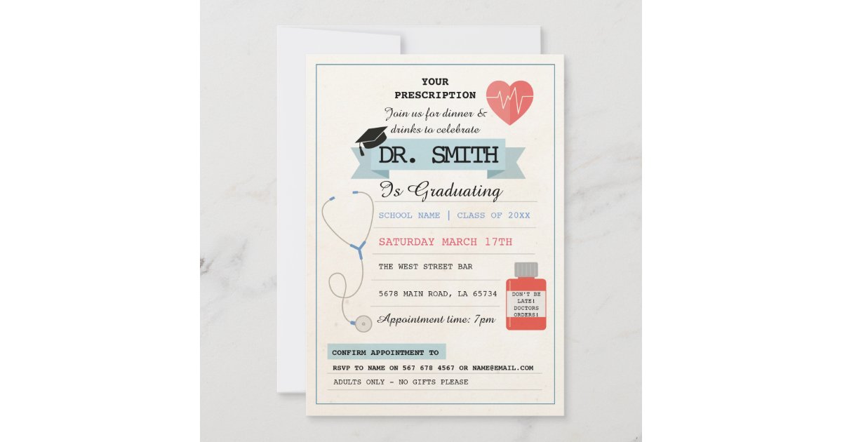 Doctor Prescription Dr. Graduation Party Medical Invitation | Zazzle