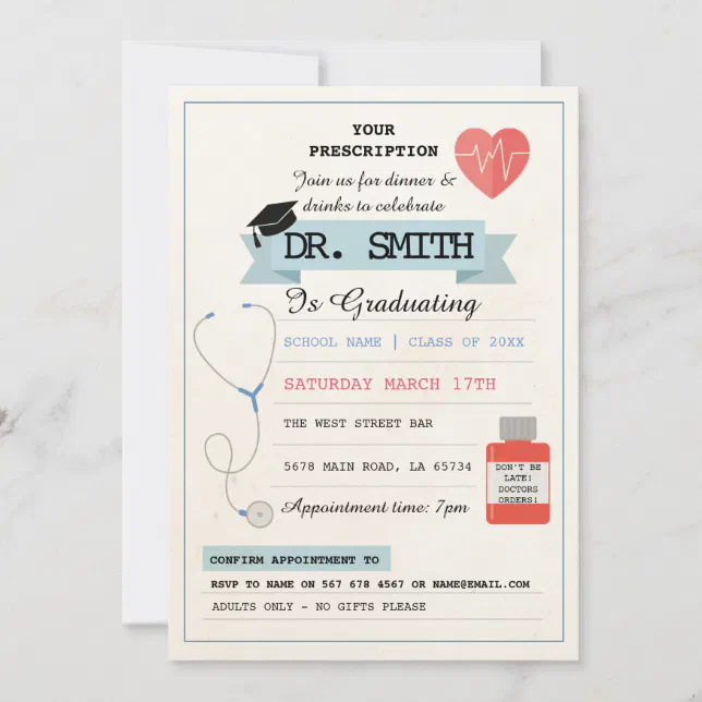 Doctor Prescription Dr. Graduation Party Medical Invitation | Zazzle