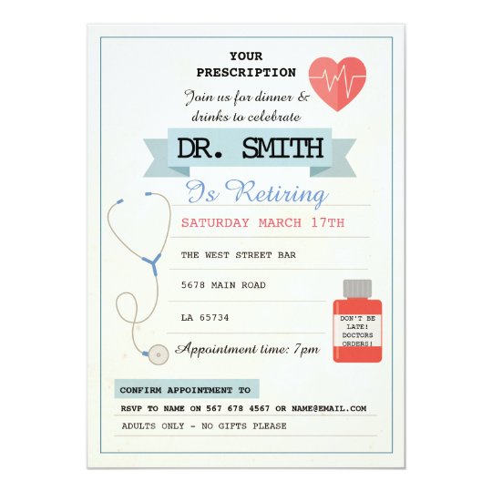 Doctor Prescription Dr. Retiring Party Medical Invitation | Zazzle.com