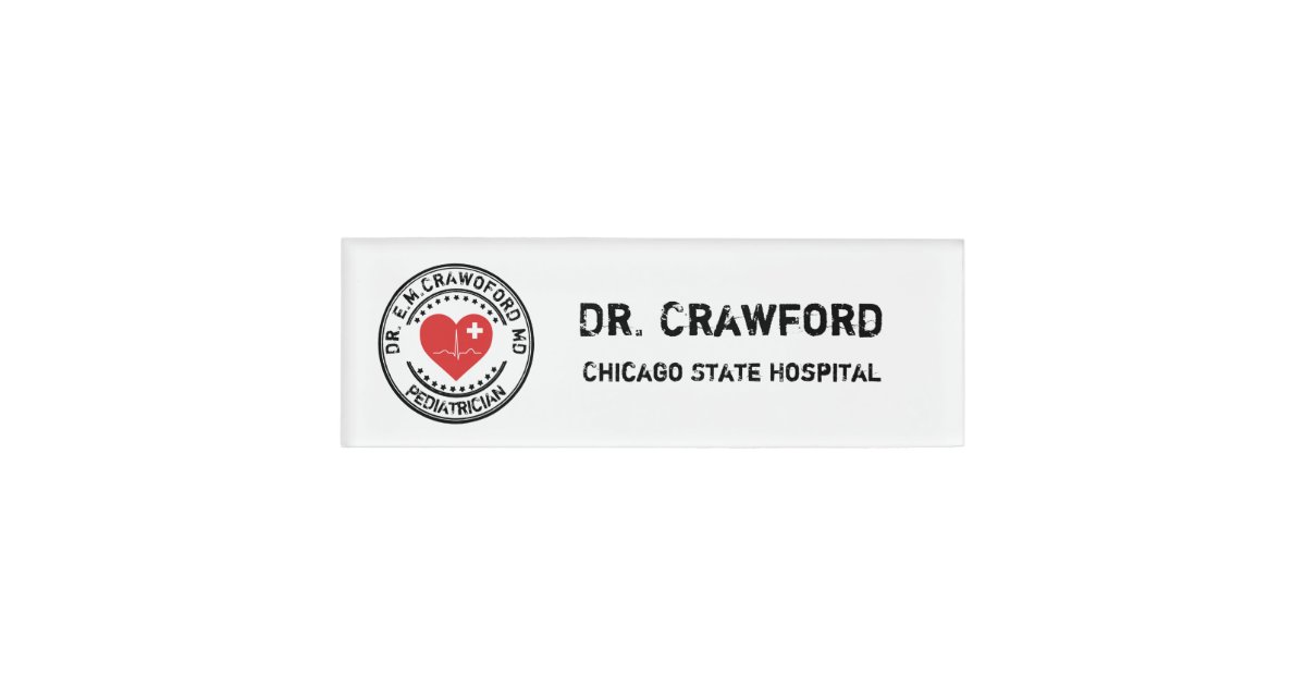 Doctor Rubber Stamp Heart ECG With Your Name Name Tag | Zazzle