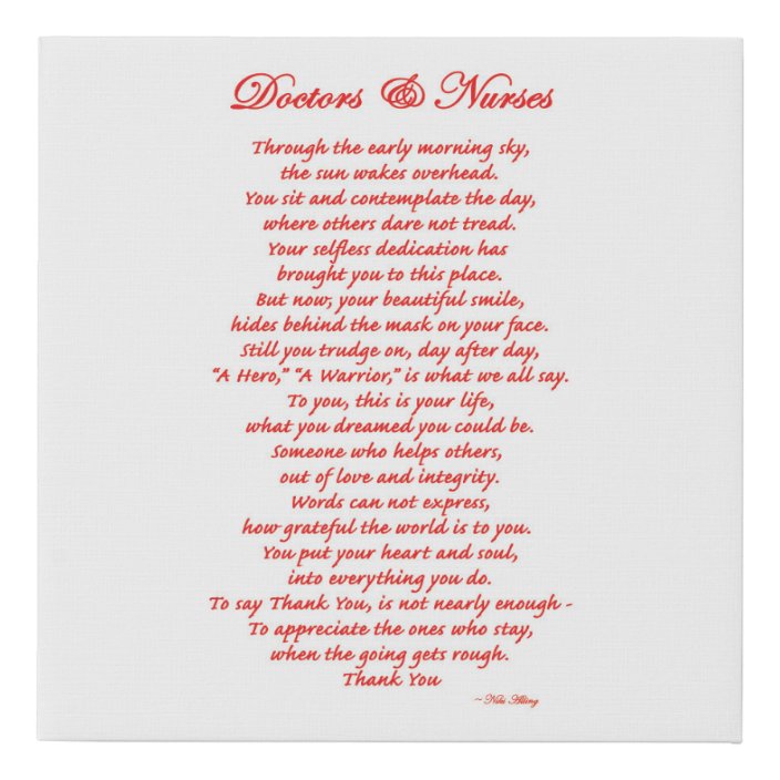 Doctors and Nurses Appreciation Gift Poem Faux Canvas Print | Zazzle.com