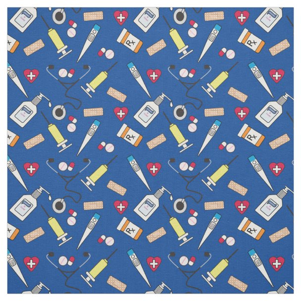 Cute Doctor Nurse Medical Supplies Pattern Fabric | Zazzle