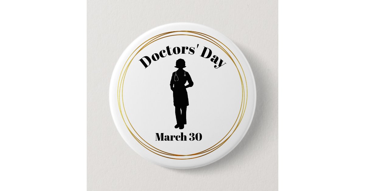Doctors' Day Button with Female Doctor Silhouette | Zazzle
