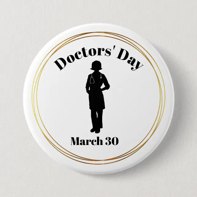 Doctors' Day Button with Female Doctor Silhouette | Zazzle