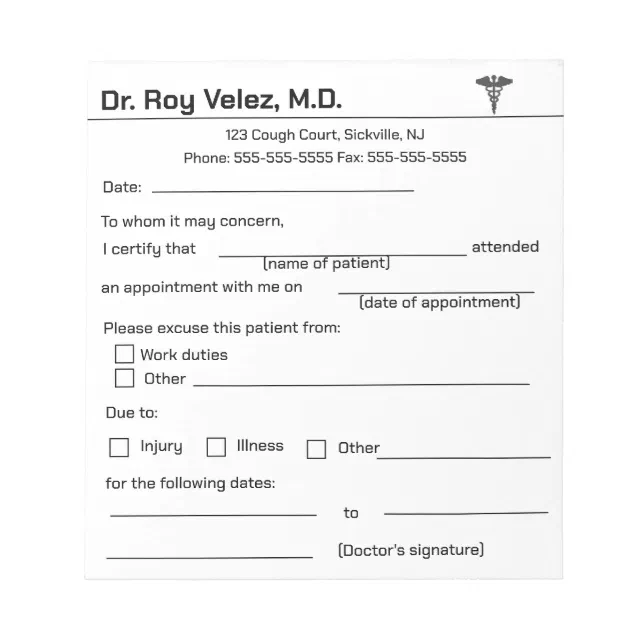 Doctors Excuse Notepad | Zazzle