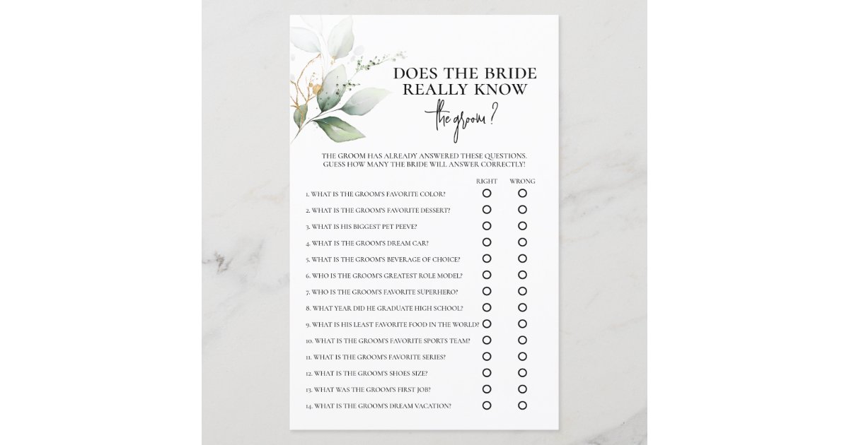 Does the Bride really know the groom? bridal game | Zazzle