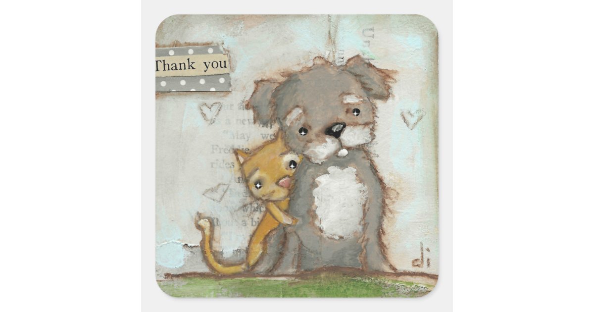 Dog and Cat - Thank you stickers | Zazzle