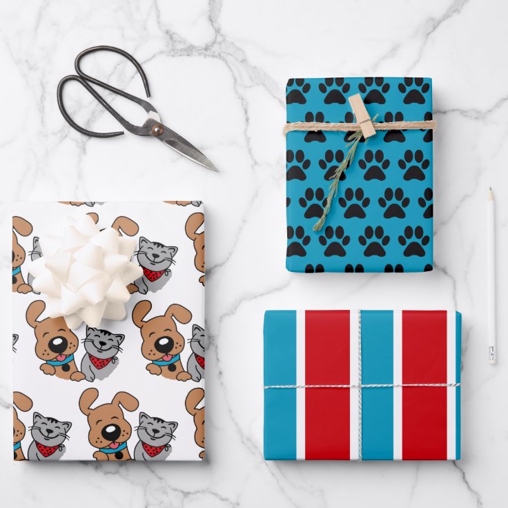 Dog and Cat Wrapping Paper Sheet Set | Zazzle