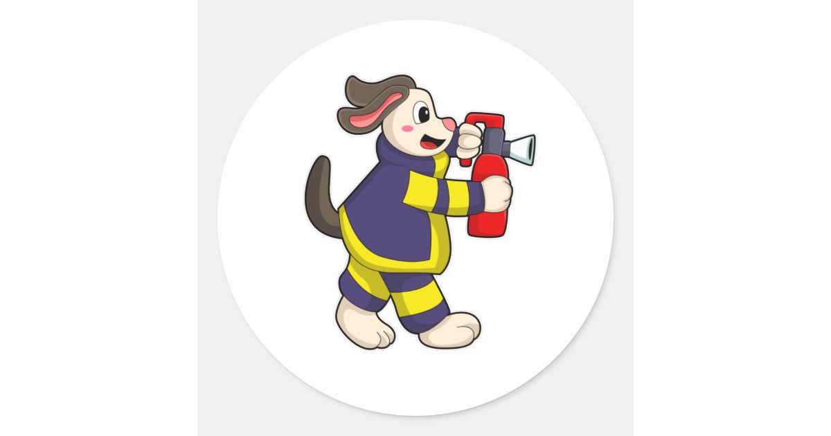 Dog as Firefighter with Fire extinguisher Classic Round Sticker | Zazzle