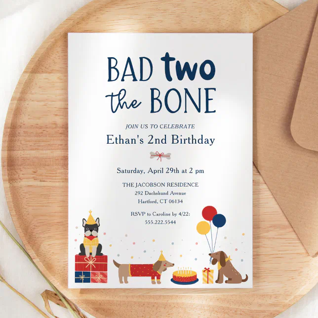 Dog Bad Two The Bone 2nd Birthday Party Invitation | Zazzle