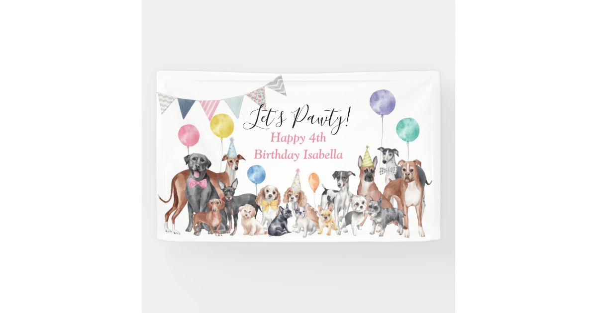 Dog Birthday Let's Pawty Banner | Zazzle