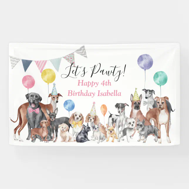 Dog Birthday Let's Pawty Banner | Zazzle