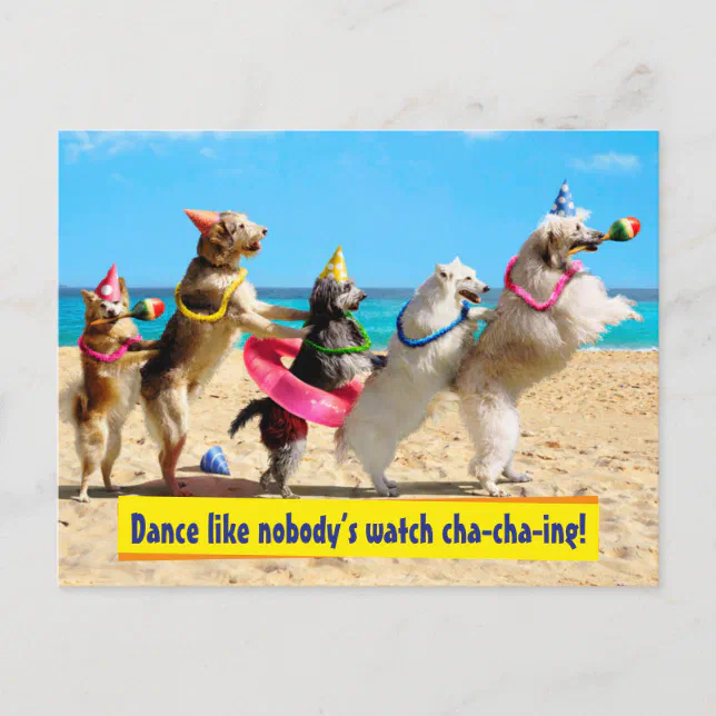 Dog Birthday Party Conga Line Invitation Postcard | Zazzle