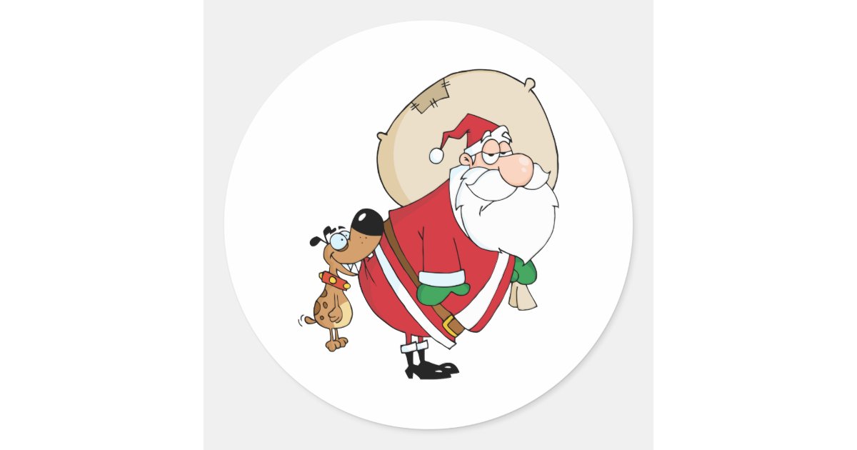 Dog Biting A Santa Claus Classic Round Sticker | Zazzle