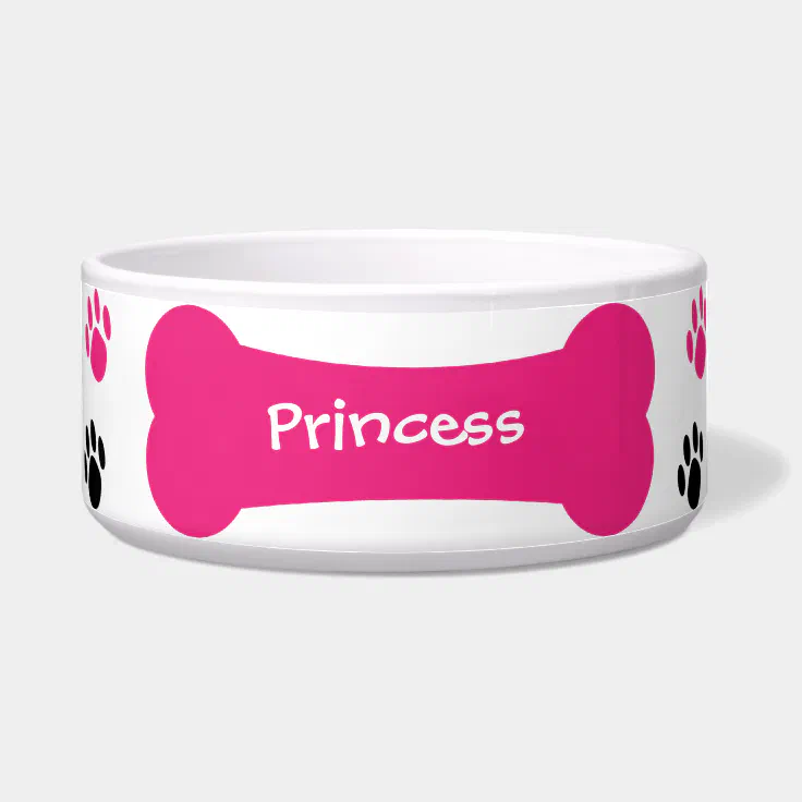 Dog Bone & Paw Prints Personalized Pet Dog Bowl | Zazzle